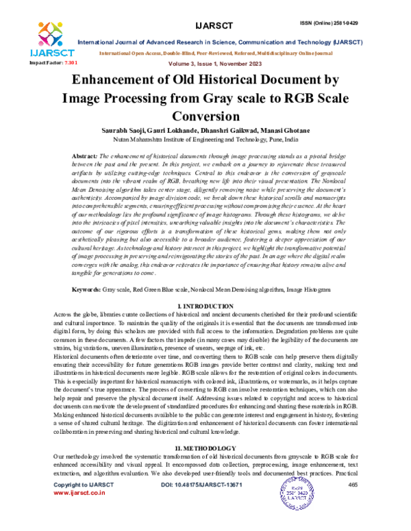 (PDF) Enhancement of Old Historical Document by Image Processing from ...