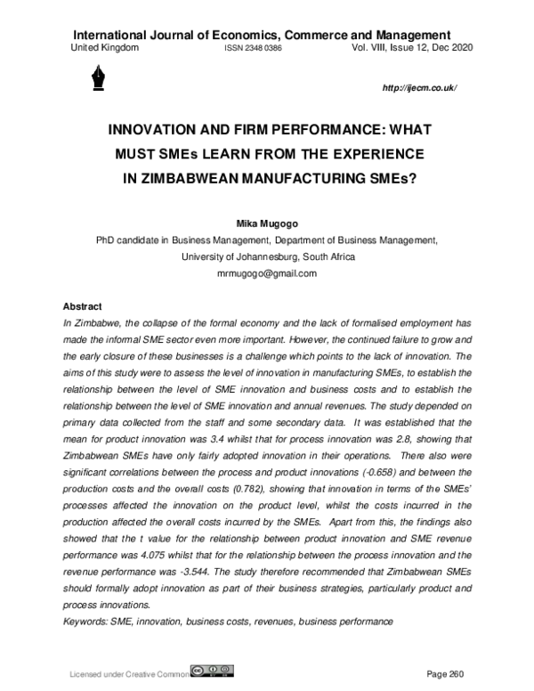 (PDF) INNOVATION AND FIRM PERFORMANCE: WHAT MUST SMEs LEARN FROM THE ...