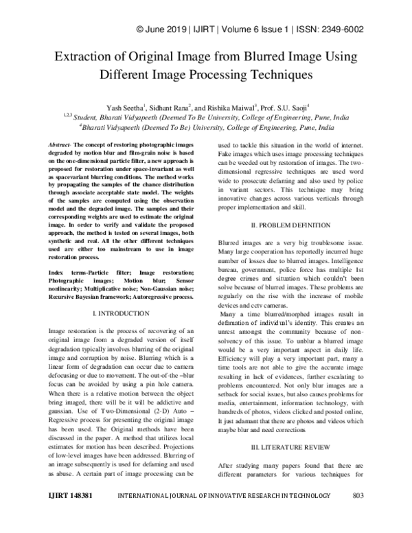 (PDF) Extraction of Orignal Image from Blurred Image Using Different ...