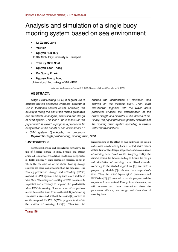 (PDF) Analysis and simulation of a single buoy mooring system based on sea environment