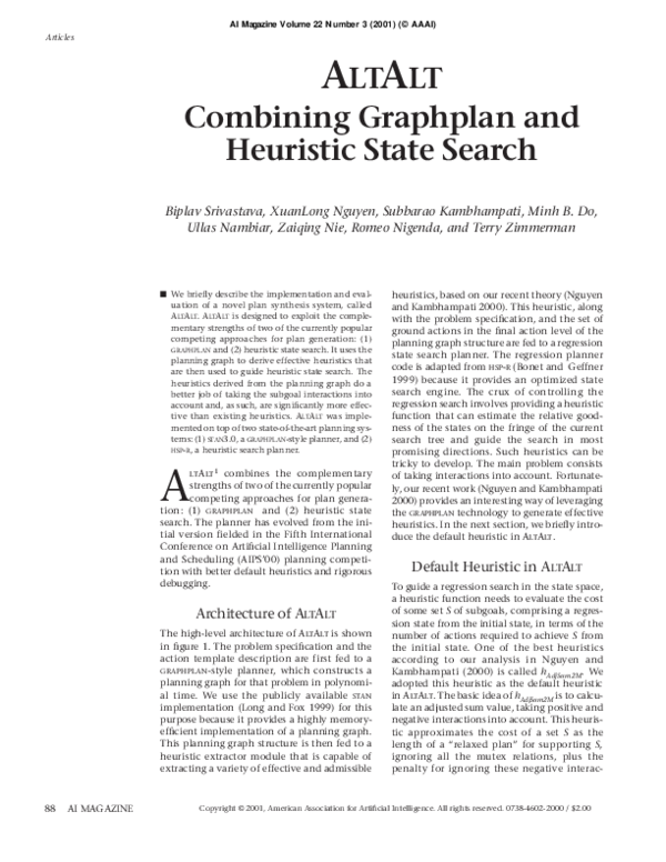 (PDF) AltAlt: Combining Graphplan and Heuristic State Search