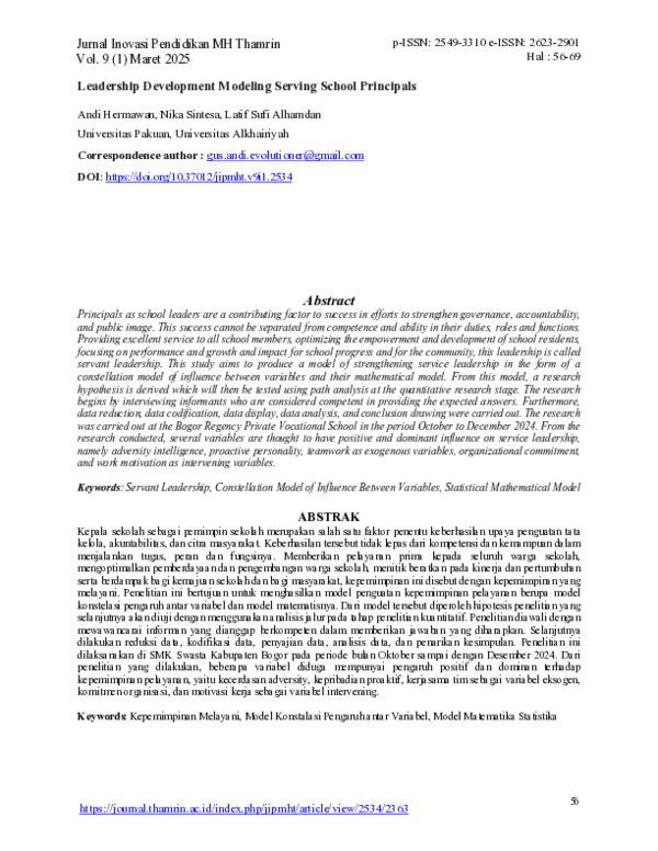 (PDF) Leadership Development Modeling Serving School Principals