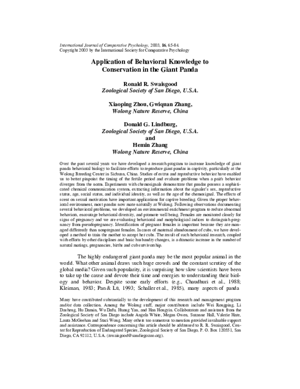 (PDF) Application of Behavioral Knowledge to Conservation in the Giant ...