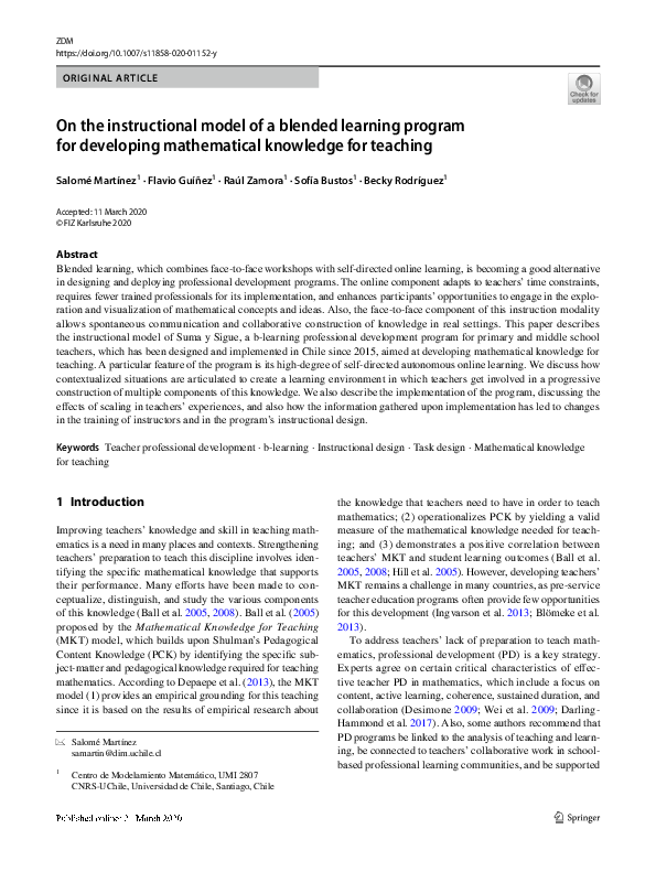(PDF) On the instructional model of a blended learning program for developing mathematical ...