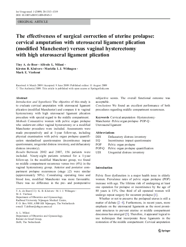 (PDF) The effectiveness of surgical correction of uterine prolapse ...