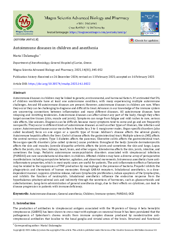 (PDF) Autoimmune diseases in children and anesthesia