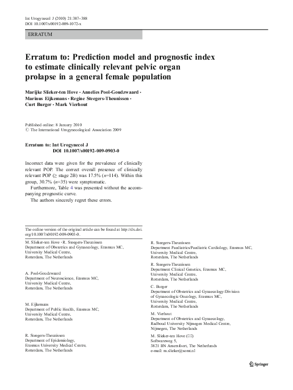 (PDF) Erratum to: Prediction model and prognostic index to estimate clinically relevant pelvic ...