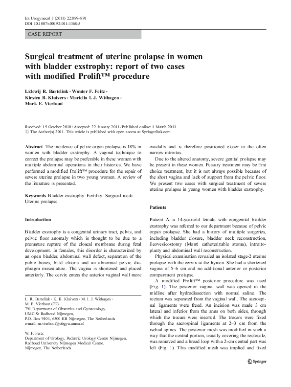 (PDF) Surgical treatment of uterine prolapse in women with bladder ...