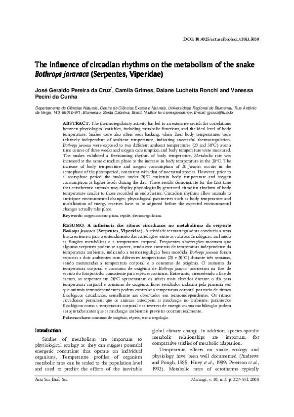 (PDF) The influence of circadian rhythms on the metabolism of the snake ...
