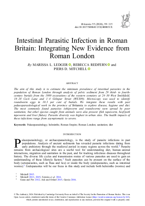 (PDF) Intestinal Parasitic Infection in Roman Britain: Integrating New ...