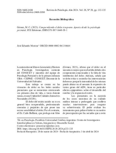 (PDF) Gómez, M. C. (2023). Comprendiendo el dolor temprano. Aportes ...