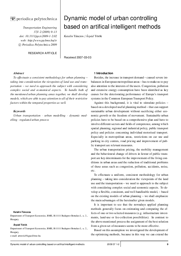 (PDF) Dynamic model of urban controlling based on artifical intelligent methods