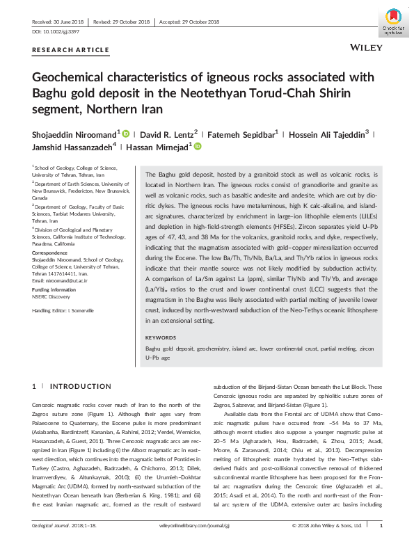 (PDF) Geochemical characteristics of igneous rocks associated with Baghu gold deposit in the ...