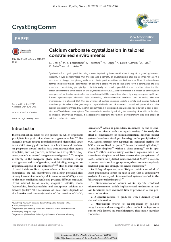 (PDF) Calcium carbonate crystallization in tailored constrained ...