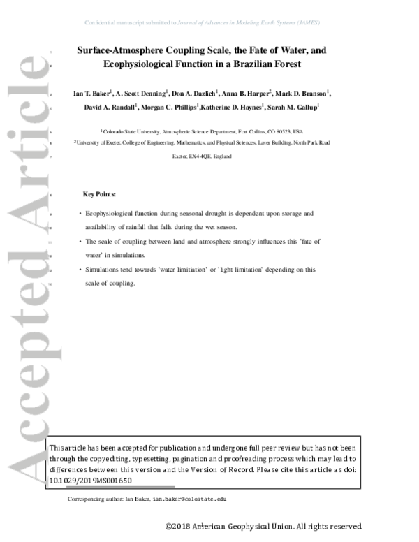(PDF) Surface‐Atmosphere Coupling Scale, the Fate of Water, and ...
