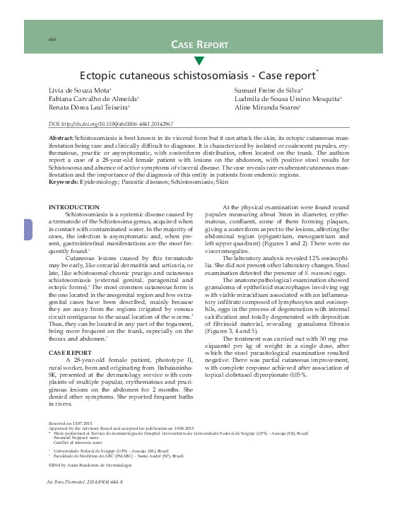(PDF) Ectopic cutaneous schistosomiasis - Case report