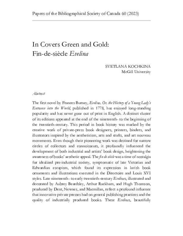 (PDF) In Covers Green and Gold: Fin-de-siècle Evelina