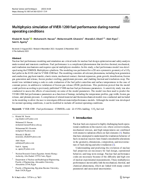 (PDF) Multiphysics simulation of VVER-1200 fuel performance during ...