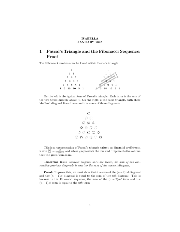 (PDF) Pascal's Triangle and the Fibonacci Sequence: Proof