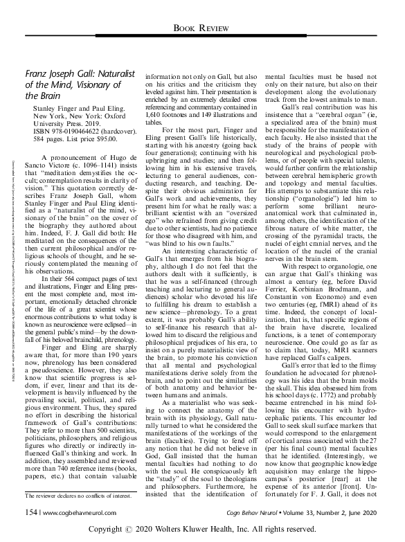 (PDF) Franz Joseph Gall: Naturalist of the Mind, Visionary of the Brain