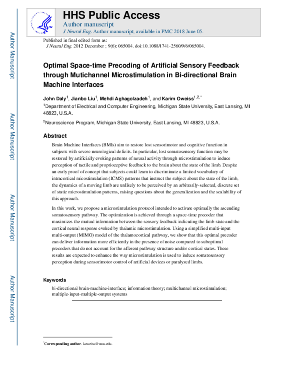(PDF) Optimal space–time precoding of artificial sensory feedback ...