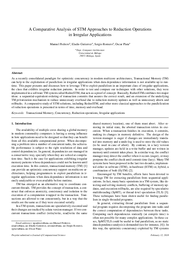 (PDF) A Comparative Analysis of STM Approaches to Reduction Operations in Irregular Applications