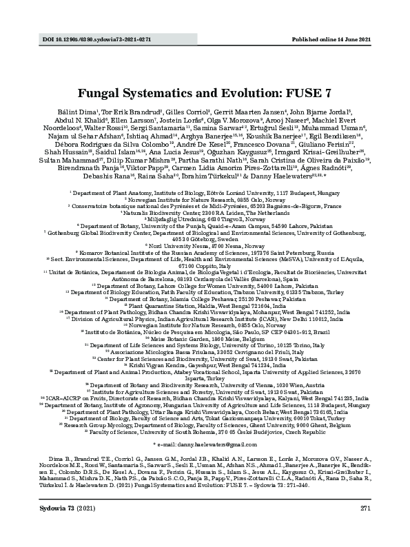 (PDF) Fungal systematics and evolution : FUSE 7