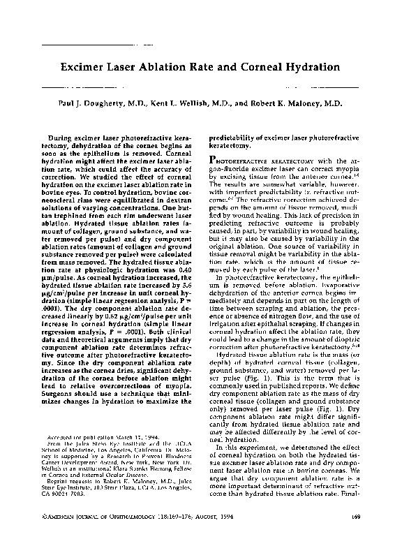 (PDF) Excimer Laser Ablation Rate and Corneal Hydration