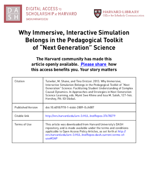 (PDF) Why Immersive, Interactive Simulation Belongs in the Pedagogical ...
