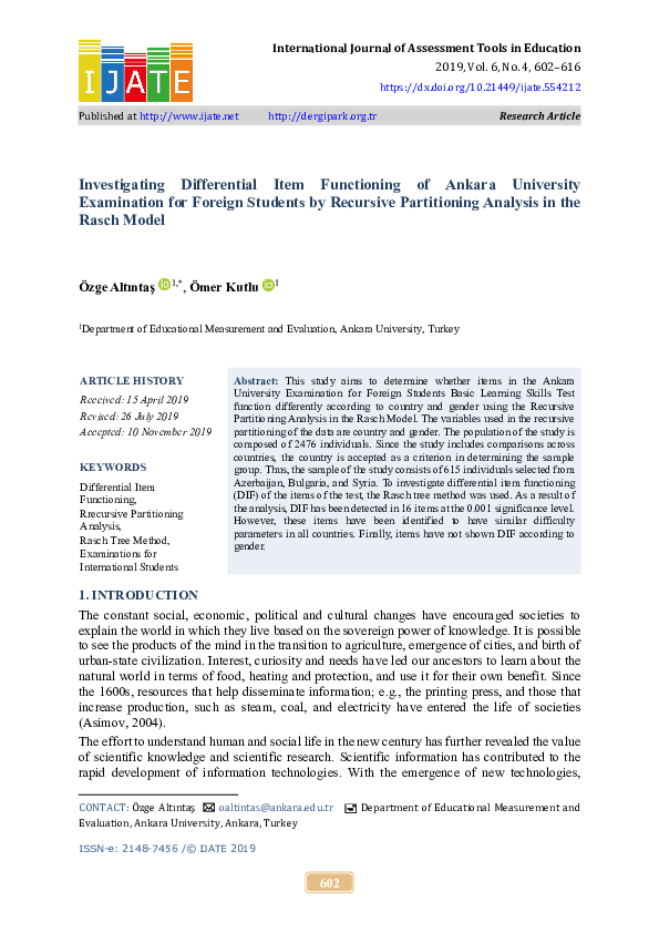 (PDF) Investigating Differential Item Functioning of Ankara University Examination for Foreign ...