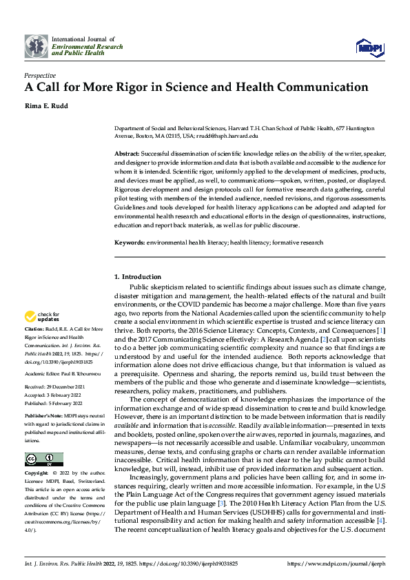 (PDF) A Call for More Rigor in Science and Health Communication