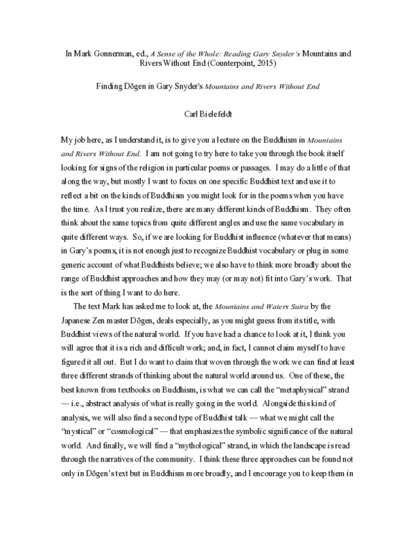 (PDF) Finding Dōgen in Gary Snyder's Mountains and Rivers Without End