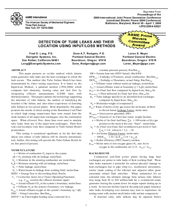 (PDF) DETECTION OF TUBE LEAKS AND THEIR LOCATION USING INPUT/LOSS METHODS