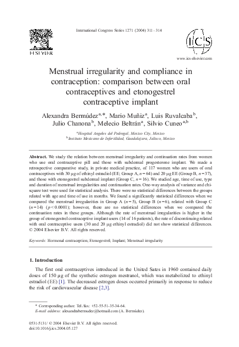 (PDF) Menstrual irregularity and compliance in contraception: comparison between oral ...