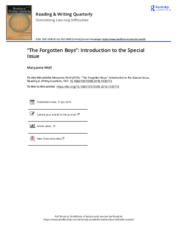 (PDF) “The Forgotten Boys”: Introduction to the Special Issue