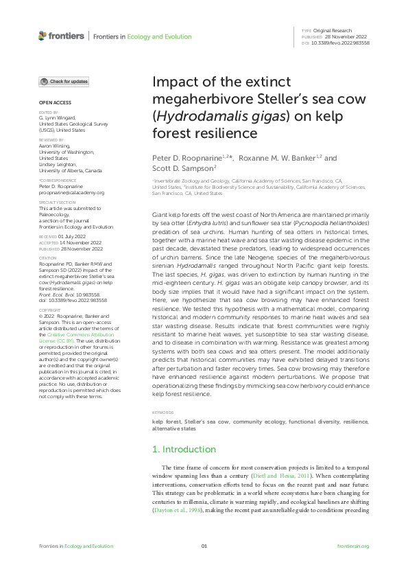 (PDF) Impact of the extinct megaherbivore Steller's sea cow ...