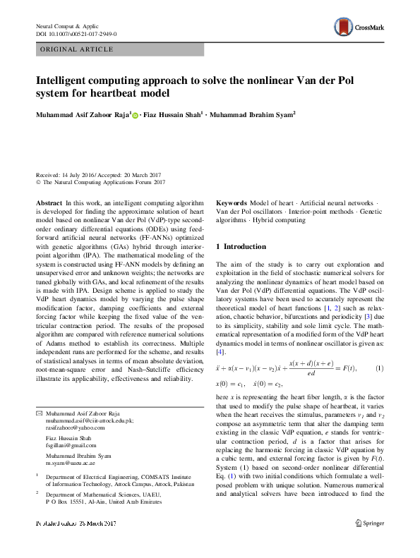 (PDF) Intelligent computing approach to solve the nonlinear Van der Pol system for heartbeat model