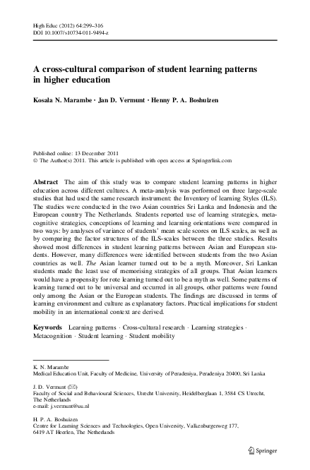 (PDF) A cross-cultural comparison of student learning patterns in ...