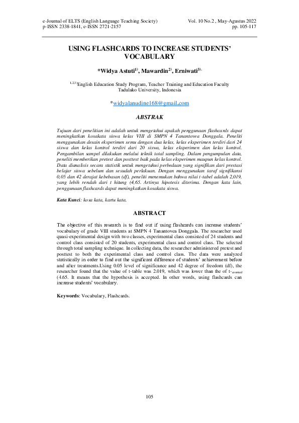 (PDF) Using Flashcards to Increase Students’ Vocabulary