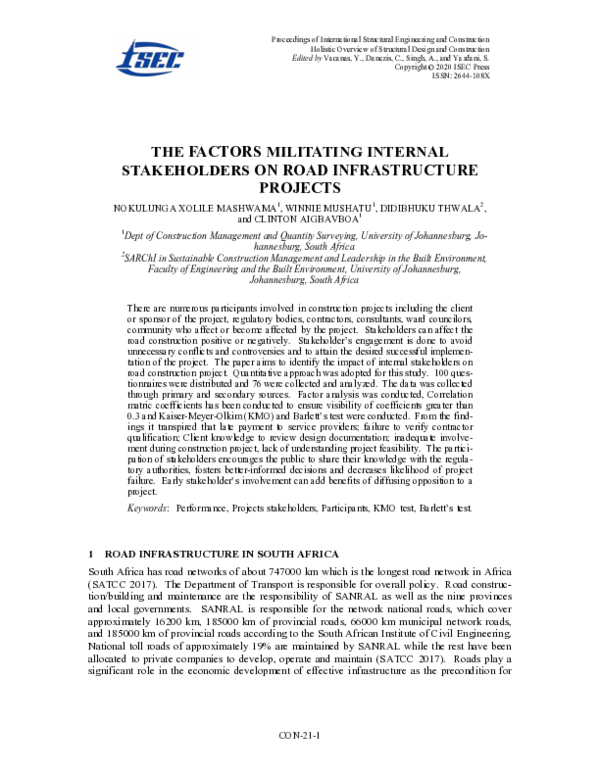 (PDF) The Factors Militating Internal Stakeholders on Road ...