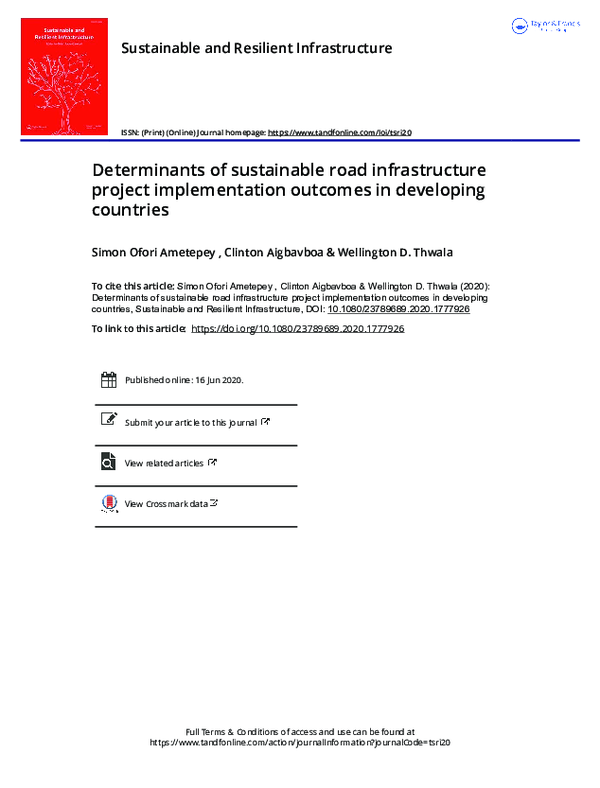(PDF) Determinants of sustainable road infrastructure project ...