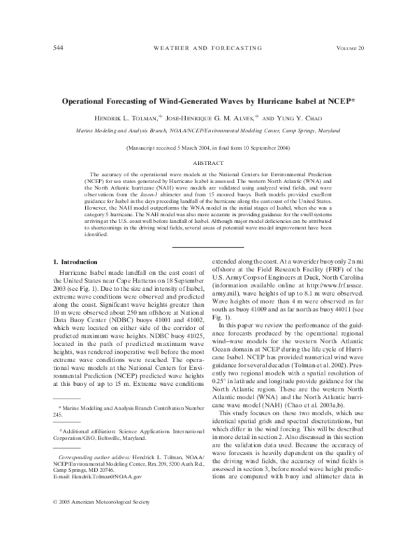 (PDF) Operational Forecasting of Wind-Generated Waves by Hurricane Isabel at NCEP*