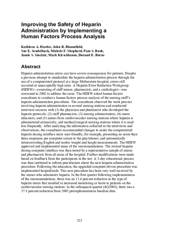 (PDF) Improving the Safety of Heparin Administration by Implementing a ...