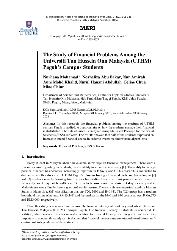 (PDF) The Study of Financial Problem Among the Universiti Tun Hussein ...
