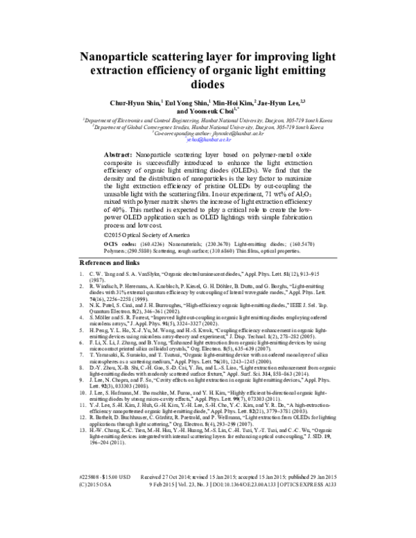 (PDF) Nanoparticle scattering layer for improving light extraction efficiency of organic light ...