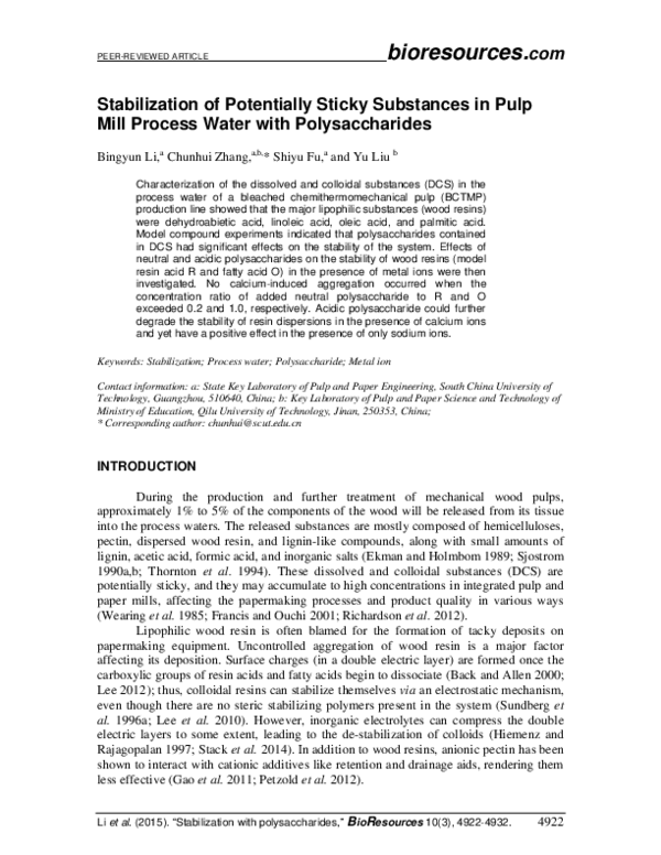 (PDF) Stabilization of Potentially Sticky Substances in Pulp Mill ...