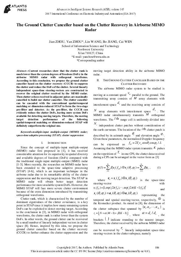 (PDF) The Ground Clutter Canceller based on the Clutter Recovery in Airborne MIMO Radar