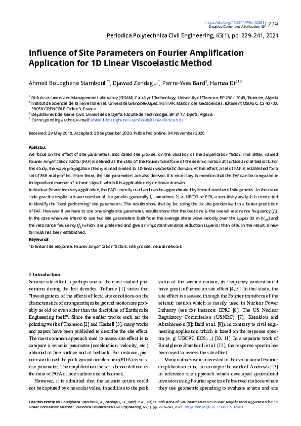 (PDF) Influence of Site Parameters on Fourier Amplification Application ...