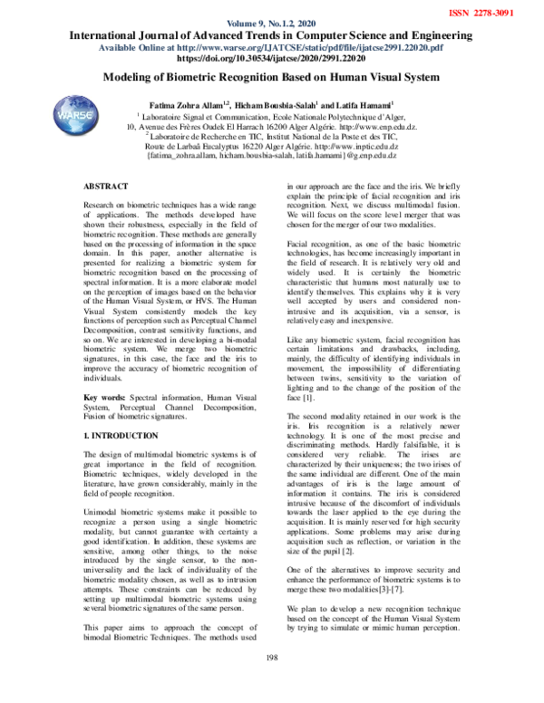 (PDF) Modeling of Biometric Recognition Based on Human Visual System