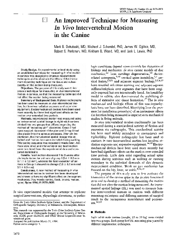 (PDF) An Improved Technique for Measuring In Vivo Intervertebral Motion ...